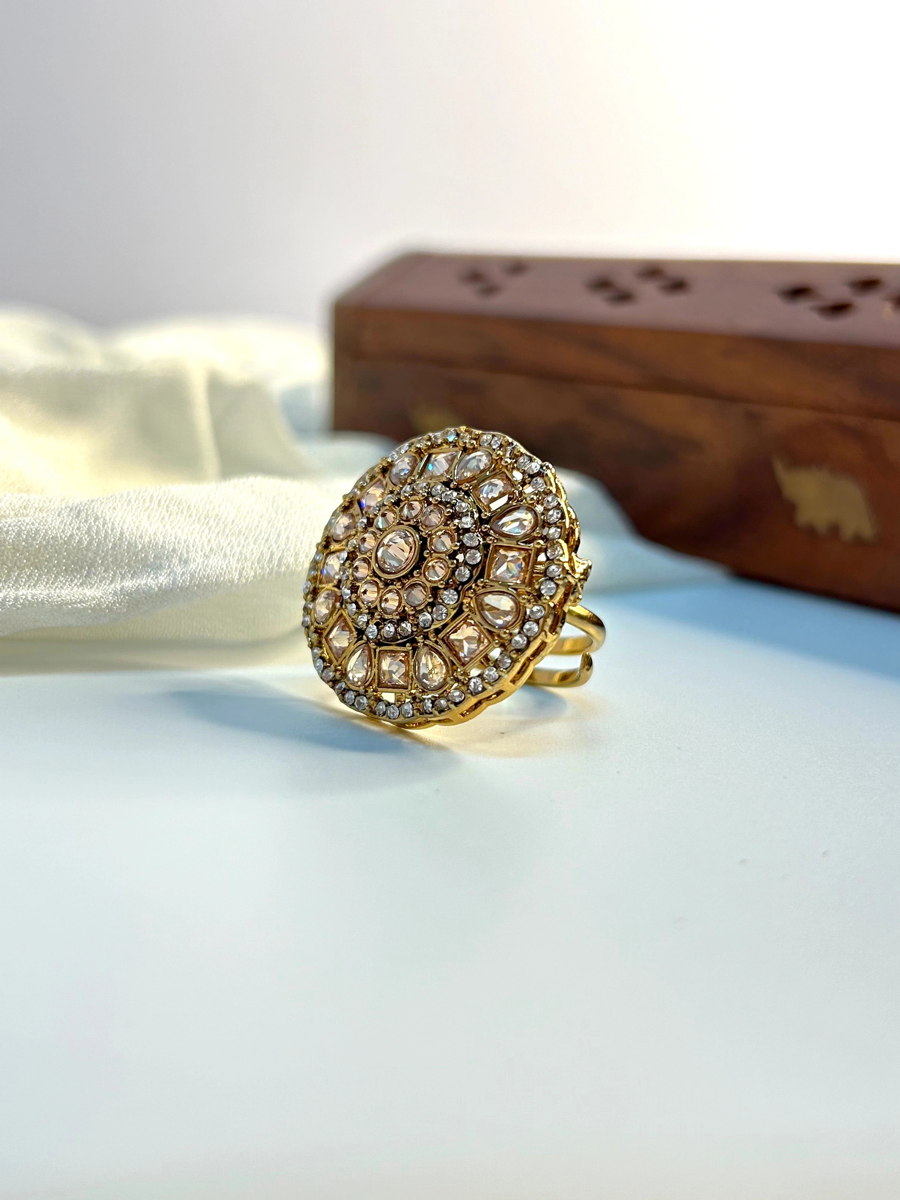 STONE STUDDED ADJUSTABLE FINGER RING 1