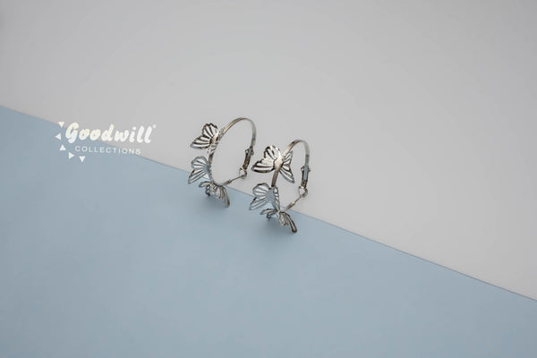 SILVER BUTTERFLY HOOPS