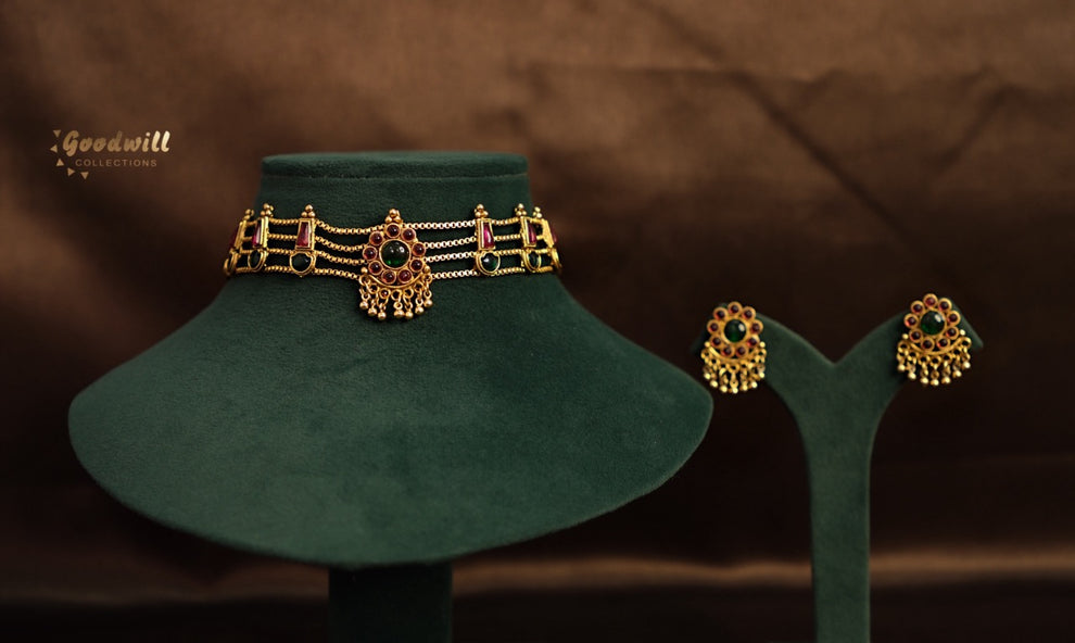 FOUR LINE GOLDEN BEADED CHOKER SET